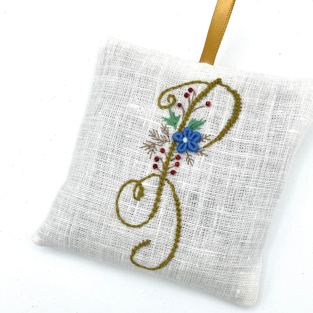 Hand Embroidered Lavender Sachet_P Design – SweetLavenderCo
